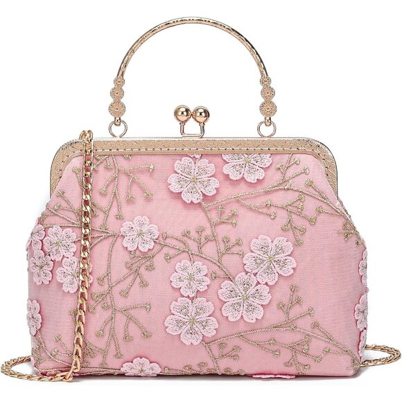 Bags | Stylish Lace Kiss Lock Handbag With Golden Frame Perfect For ...